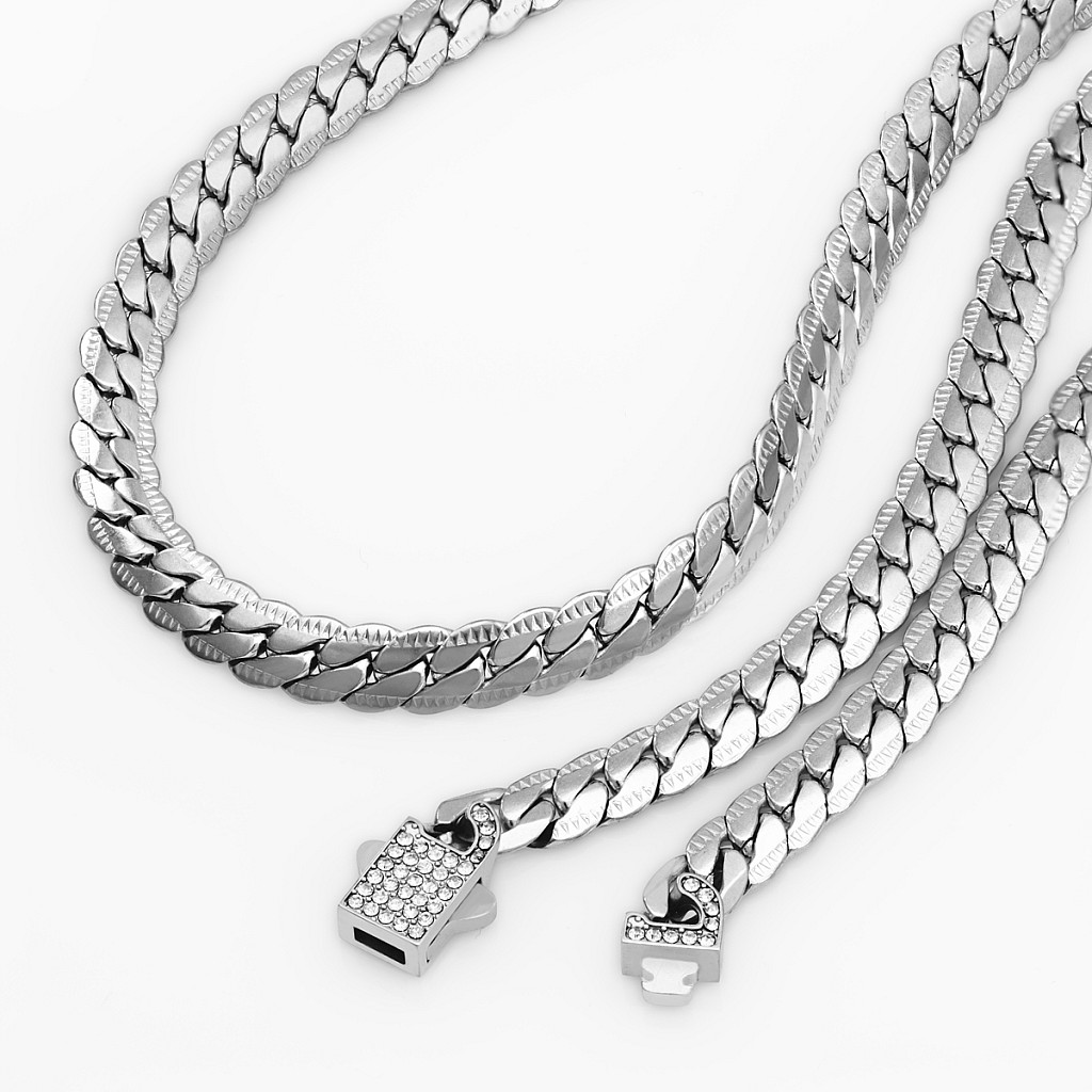 BTG SNAKE ZIRCON 7MM Silver Neck Chain Stainless Steel