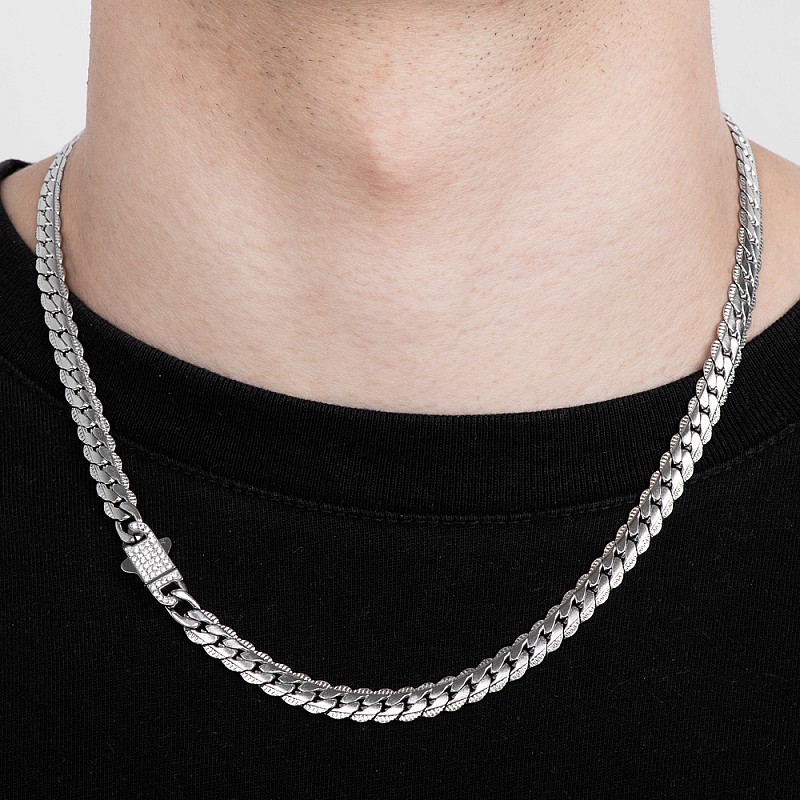 BTG SNAKE ZIRCON 7MM Silver Neck Chain Stainless Steel