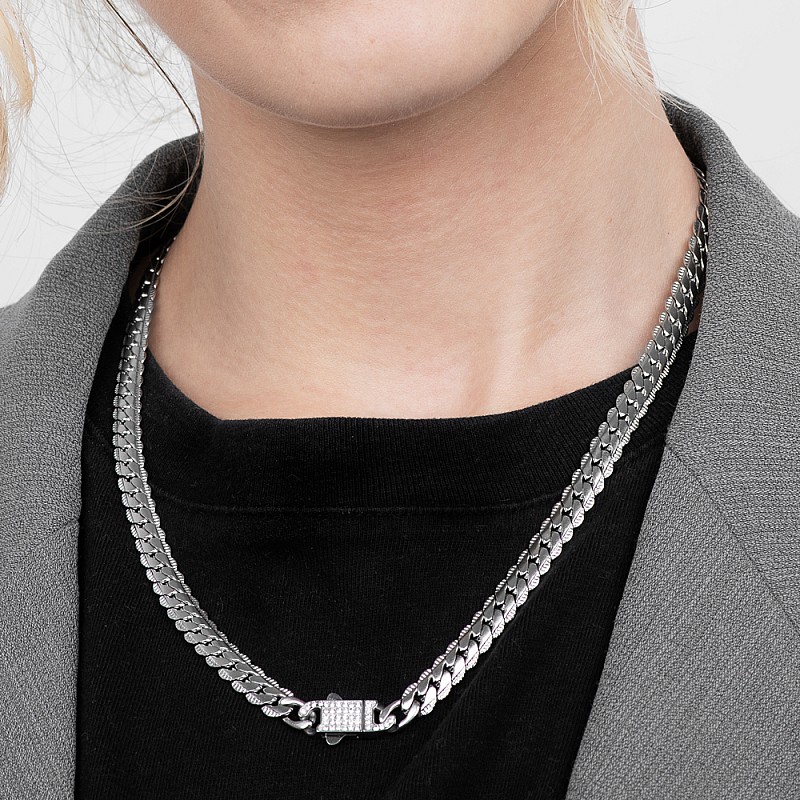 BTG SNAKE ZIRCON 7MM Silver Neck Chain Stainless Steel